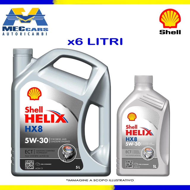 6 LITRI SHELL Helix Hx8 5W30 Ect Olio Motore Vw 504.00 507.00 Audi ...