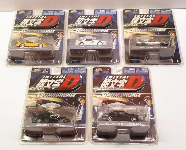 JADA TOYS INITIAL D 1/64. Rx7-FC3S, Rx7-FD3S, AE86, R32, Evo III. MISB ...