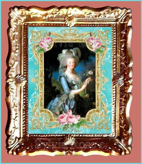 MINIATURE MARIE ANTOINETTE Picture In Gold Swept Frame For Dolls House ...