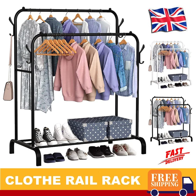 HEAVY DUTY DOUBLE Clothes Rail Hanging Rack Garment Display Stand ...