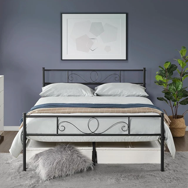YAHEETECH DOUBLE METAL Bed Frame with Headboard and Footboard, Solid ...