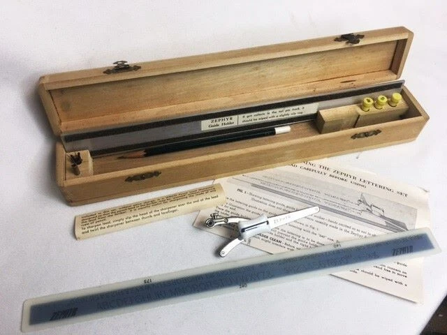 VINTAGE ZEPHYR RAPID Perfect Lettering Guide Set, Complete w/ Box $35. ...