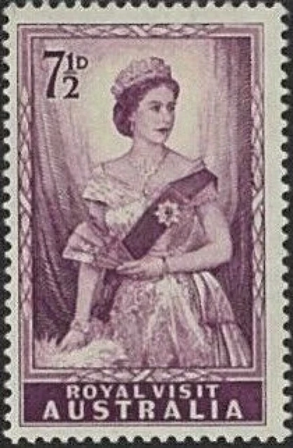 1954 AUSTRALIA MNH First Royal Visit Violet 71/2d Stamp Queen Elizabeth ...
