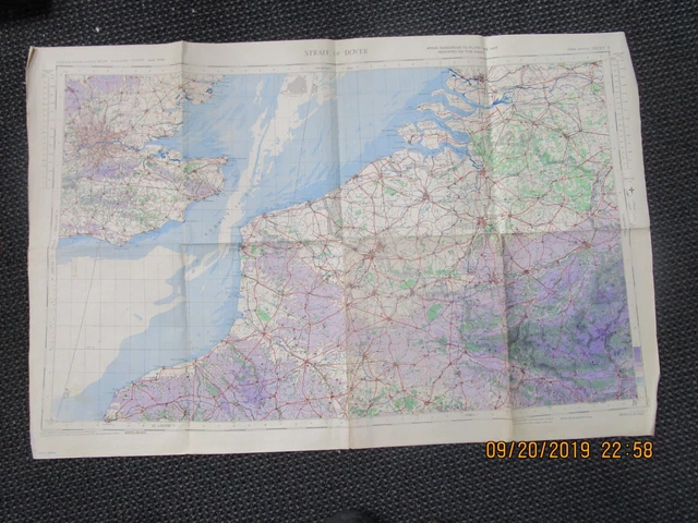 D-DAY 1942 WW2 RAF map "STRAIT of DOVER / ARNHEM, NIJMEGEN, BASTOGNE ...