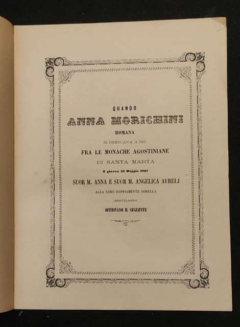 ANNA MORICHINI ABITO Religioso Monache Agostiniane Santa Marta 1867 EUR ...