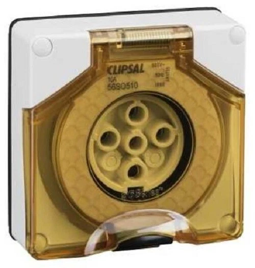 CLIPSAL 56-SERIES SURFACE SOCKET 500V 5-Pin Less Enclosure WHITE-10A ...