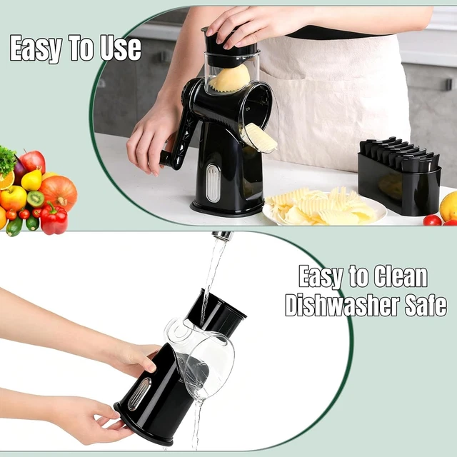 ROTARY CHEESE GRATER with Handle, Manual Vegetable Slicer Grater with 5 ...