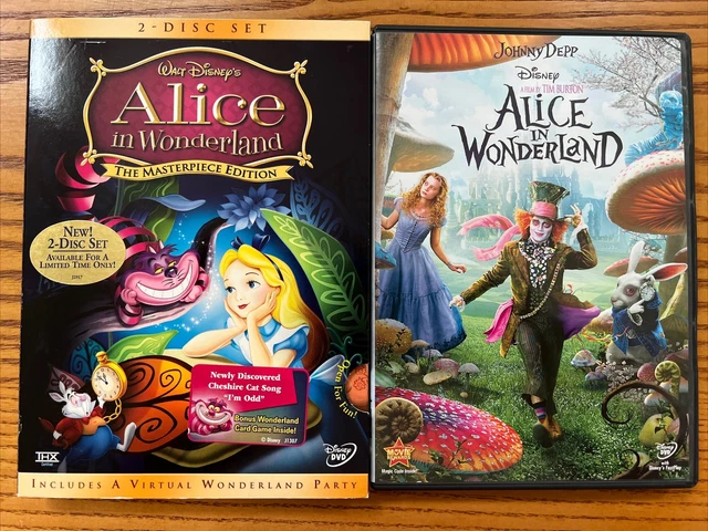 LOT (2) DIFFERENT Disney Alice In Wonderland DVD’s Animated Masterpiece ...