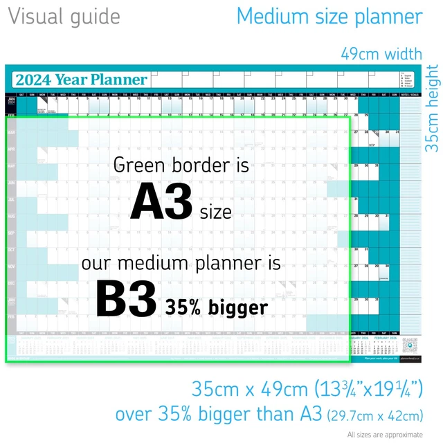2024 YEAR PLANNER Wall Chart with 2024 Calendar B3 size TEAL +FREE 200 ...