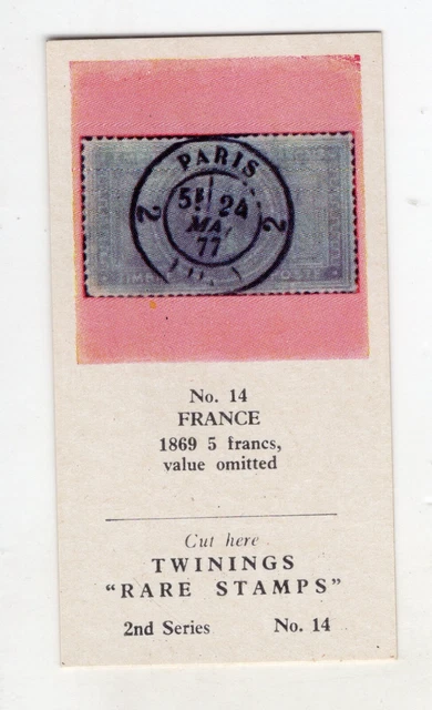 TWININGS TEA RARE Stamps “CARD” 1960 #14 France 1869 5 francs value ...