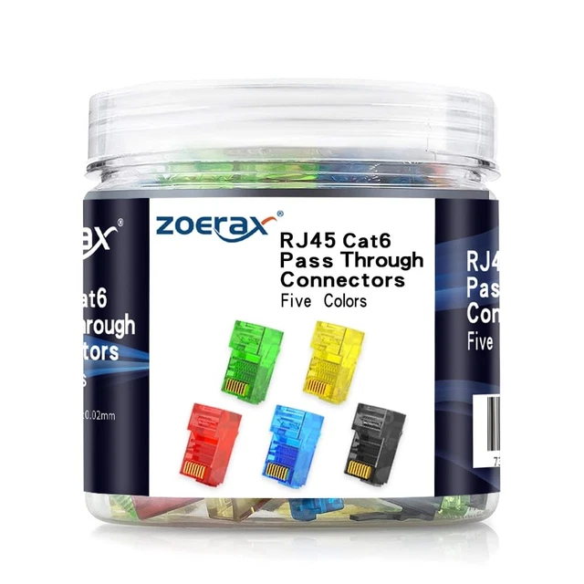 100-PACK RJ45 CAT6 Pass Through Connector, Assorted Colors, RJ45 ...