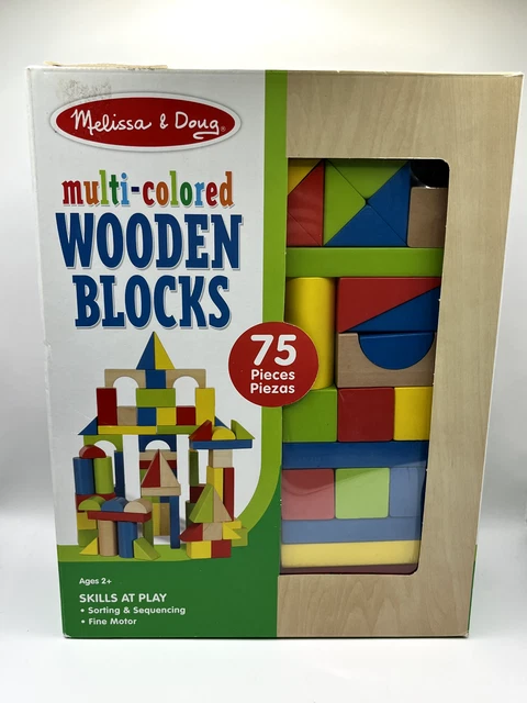 MELISSA & DOUG Multi-Colored Wooden Blocks 75 Piecses Ages 2+ Fine ...