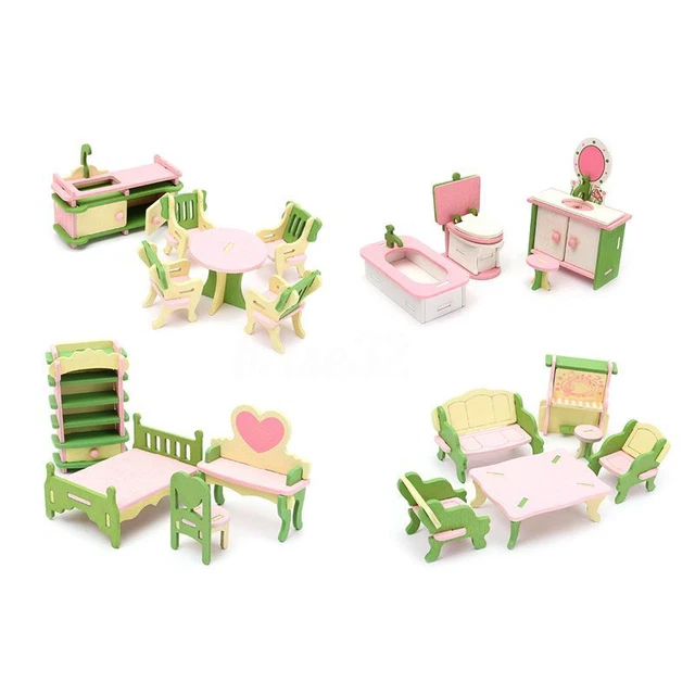 4 SET EN Bois Miniature Meubles Puzzle Modele Enfants Enfants Jouets K4M18051 EUR 15,99 ...