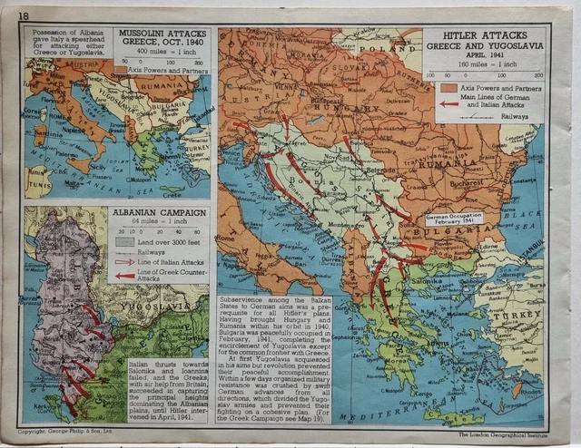 1941 WW2 MAP Hitler Attacks Greece & Yugoslavia Albanian Campaign ...