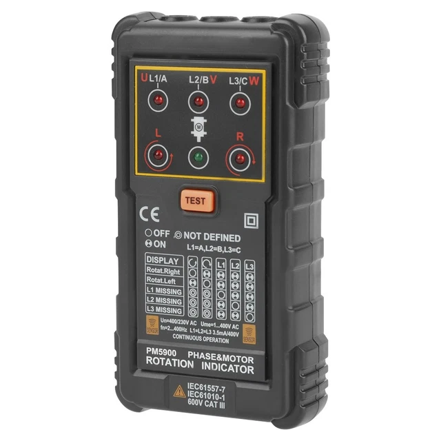 PEAKMETER PM5900 PORTABLE Handheld Three Phase Motor Rotation Indicator ...