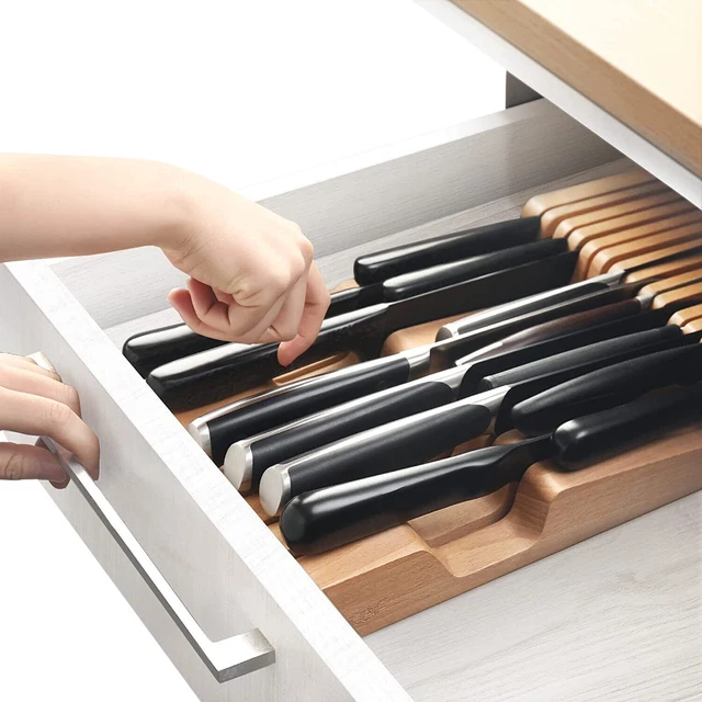 HECEF MASSIVHOLZ MESSERBLOCK Schubladen Organizer Schubladeneinsatz Messerhalter EUR 19,99 ...