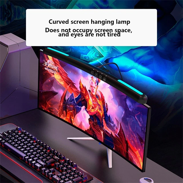 BARRA LUMINOSA MONITOR curva LED dimmerabile schermo RGB lampada da ...
