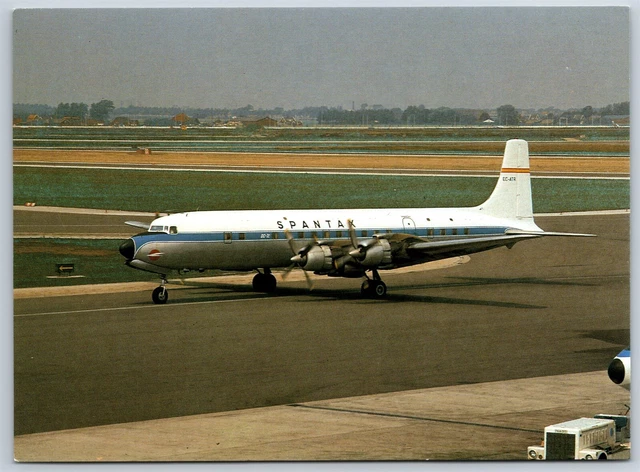 AIRPLANE POSTCARD SPANTAX Airlines AIrways Douglas DC-7C EC-ATR at ...
