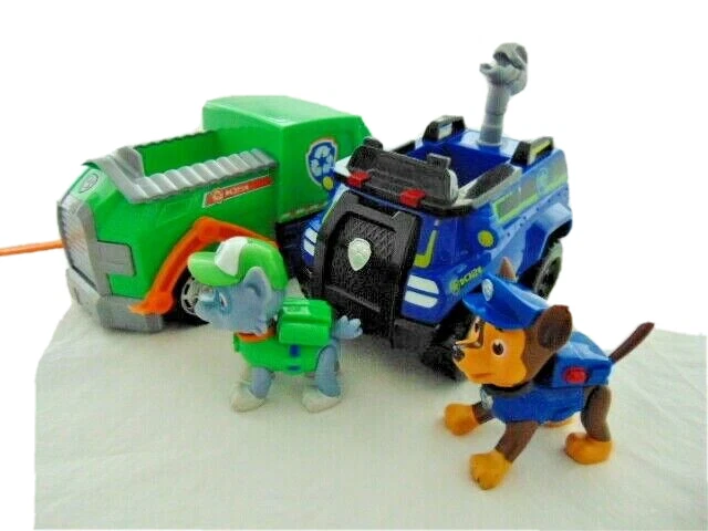 PAW PATROL CHASE And Rocky With Police Cruiser And Recycling Truck £6. ...