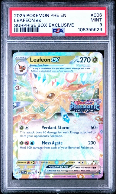 2025 POKEMON PRE En-Prismatic Evolutions Surprise Box Exclusive Leafeon ...