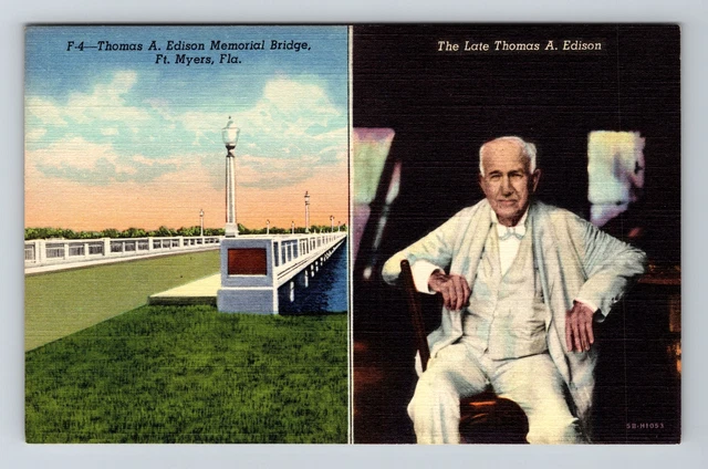 FT MYERS FL-FLORIDA, Thomas A Edison, Memorial Bridge, Vintage Postcard ...