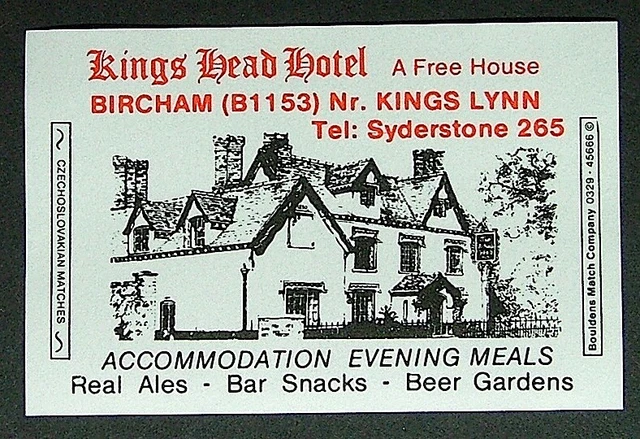 MATCHBOX LABEL KINGS Head Hotel Bircham Kings Lynn Norfolk MD535 £2.19 ...