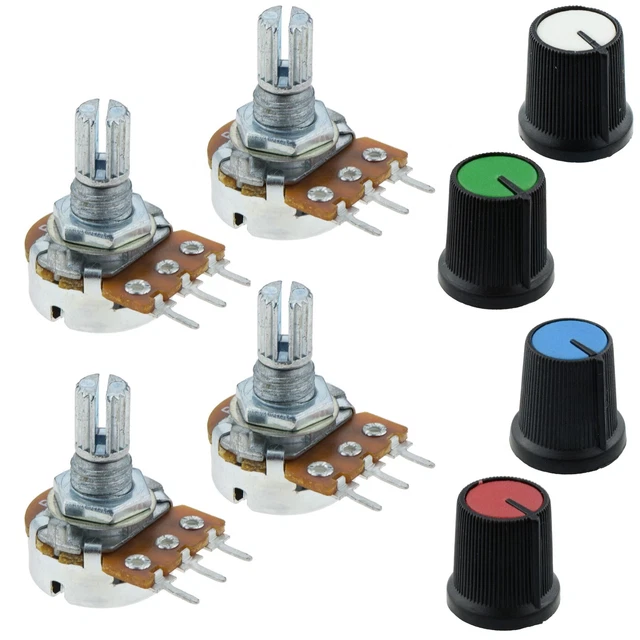 4 X 5K Linéaire Lin Potentiomètre Pot Avec Coloré Pommeau EUR 17,95 ...
