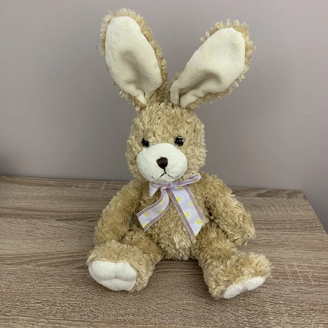 MORRISONS BEIGE BROWN Bunny Rabbit Soft Toy Purple Daisy Ribbon £10.99 ...