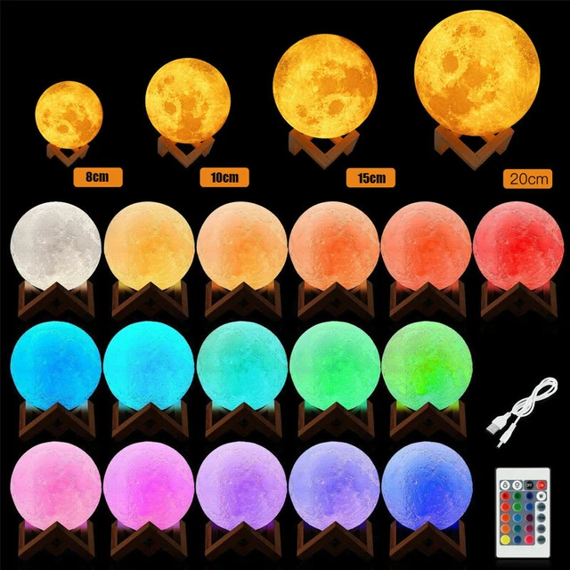 RECHARGEABLE MOON LAMP Night Light Kids Dimmable LED 16 Color Change 3D ...