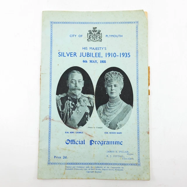 RARE SILVER JUBILEE King George V & Queen Mary 1935 Plymouth Official ...