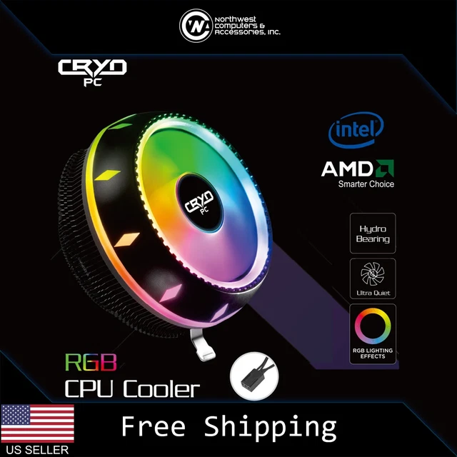 CRYO-PC RGB UFO CPU Cooler Heatsink 90mm Fan Low-Profile for AMD Intel ...