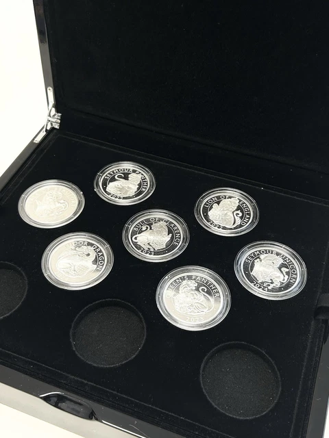 2022-2025 THE QUEEN’S Beasts Set Of x7 1oz Silver Proof UK £2 Coins Box ...