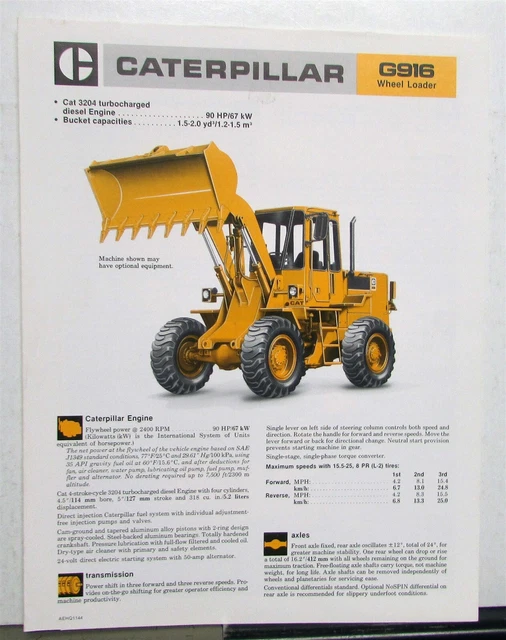 1986 CATERPILLAR G916 Wheel Loader Specifications Construction Sales ...