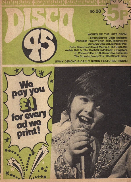 DISCO 45 MAGAZINE 1973 . Little Jimmy Osmond Front Cover . Sweet Brian ...