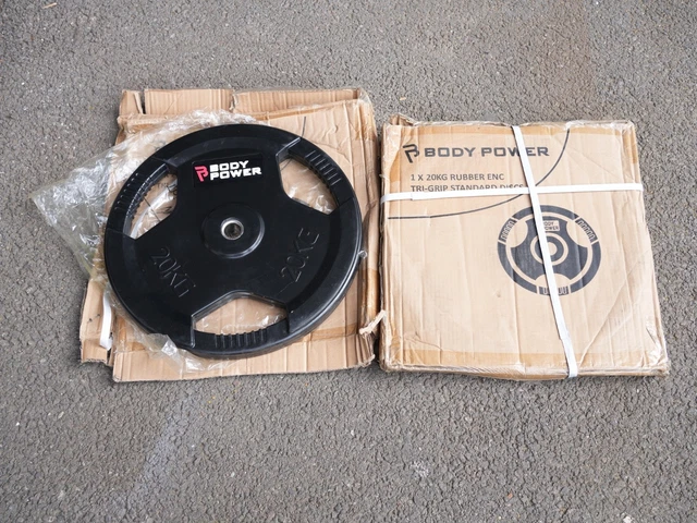BODY POWER 20KG X 2 Cast Iron Rubberised Weight Plates 1 Inch With Bar ...