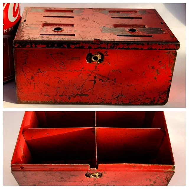 VINTAGE METAL COIN Box 4 Slot Money Change Sorting Compartments Cash ...