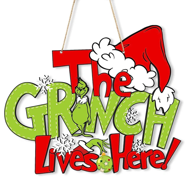 THE GRINCH LIVES HRER Christmas Wooden Door Sign Seasonal Hanging ...