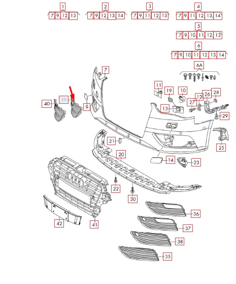 AUDI A3 8PA Front Bumper Right Side Grille 8V3807682 BMT NEW GENUINE ...