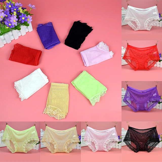 WOMEN UNDERWEAR SEE Through Lingerie Lace Mesh Briefs Panties Knickers ...