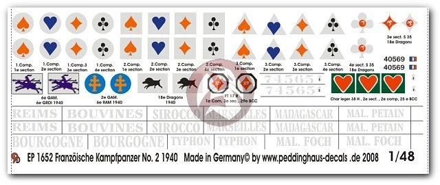 PEDDINGHAUS 1/48 FRENCH Tank Names and Unit Markings 1939-1940 WWII No ...