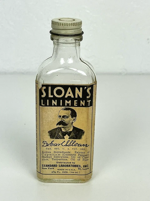 OLD BOTTLE EMPTY SLOANS LINIMENT w Original Paper Label Nice Graphics ...