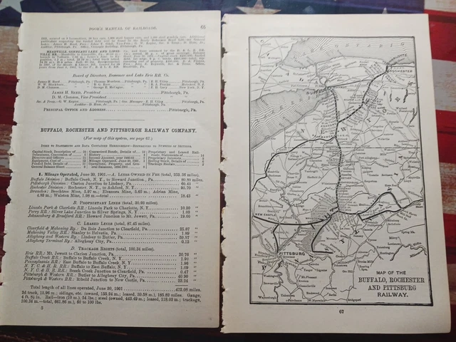 1902 TRAIN ROUTE Map + Report BUFFALO ROCHESTER & PITTSBURGH RAILWAY ...