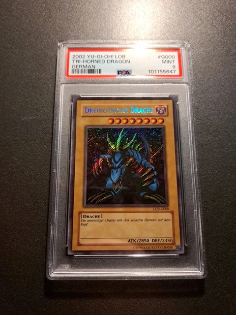 PSA 9 MINT Dreihörniger Drache LOB-G000 Secret Rare Holo Yugioh Karte ...