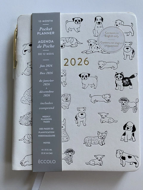 ECCOLO 2026 POCKET planner/ diary with pen, dog puppy cute design (11 X ...