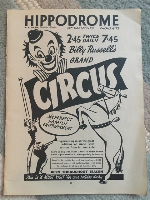 1961 ORIGINAL HIPPODROME Circus Advert Great Yarmouth Norfolk £10.00 ...