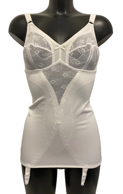 VINTAGE WHITE OPEN Girdle UK 36B Sheer Cups 4 Suspenders Corselette ...