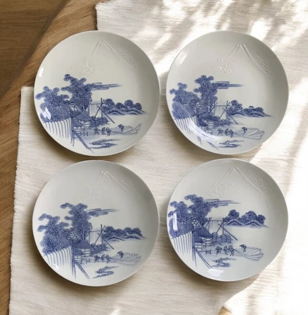 ANTIQUE JAPANESE HIRADO Ware Plates Mount Fuji Landscape Lot Of 4 £597. ...