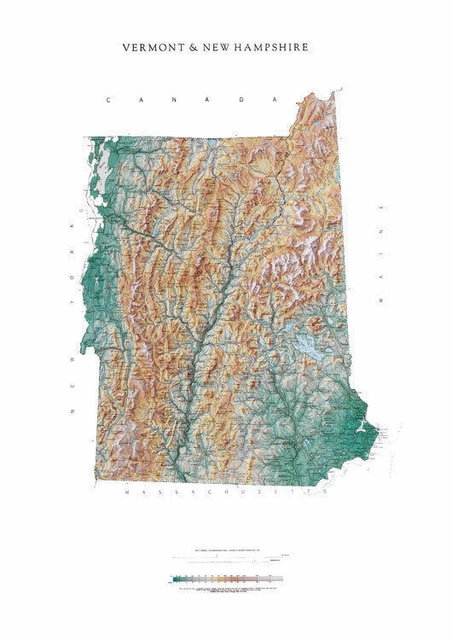 NEW HAMPSHIRE & Vermont Topographical Wall Map by Raven Maps, 37" x 26 ...