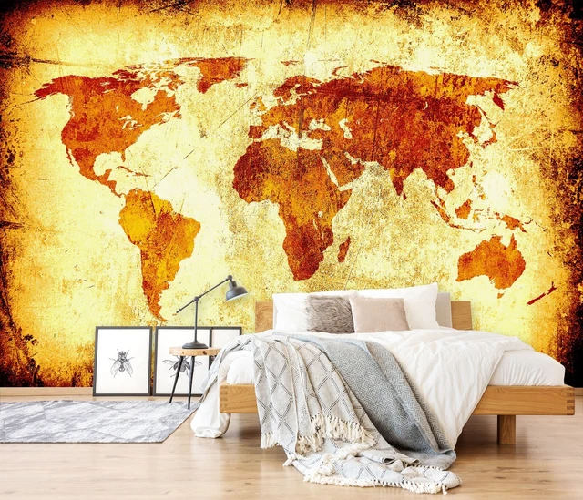 3D WORLD MAP Memory R15305 Wallpaper Wall Mural Self-adhesive Removable ...