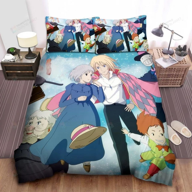 HOWL’S MOVING CASTLE Characters Flying On Stars Sky Quilt Duvet Cover ...